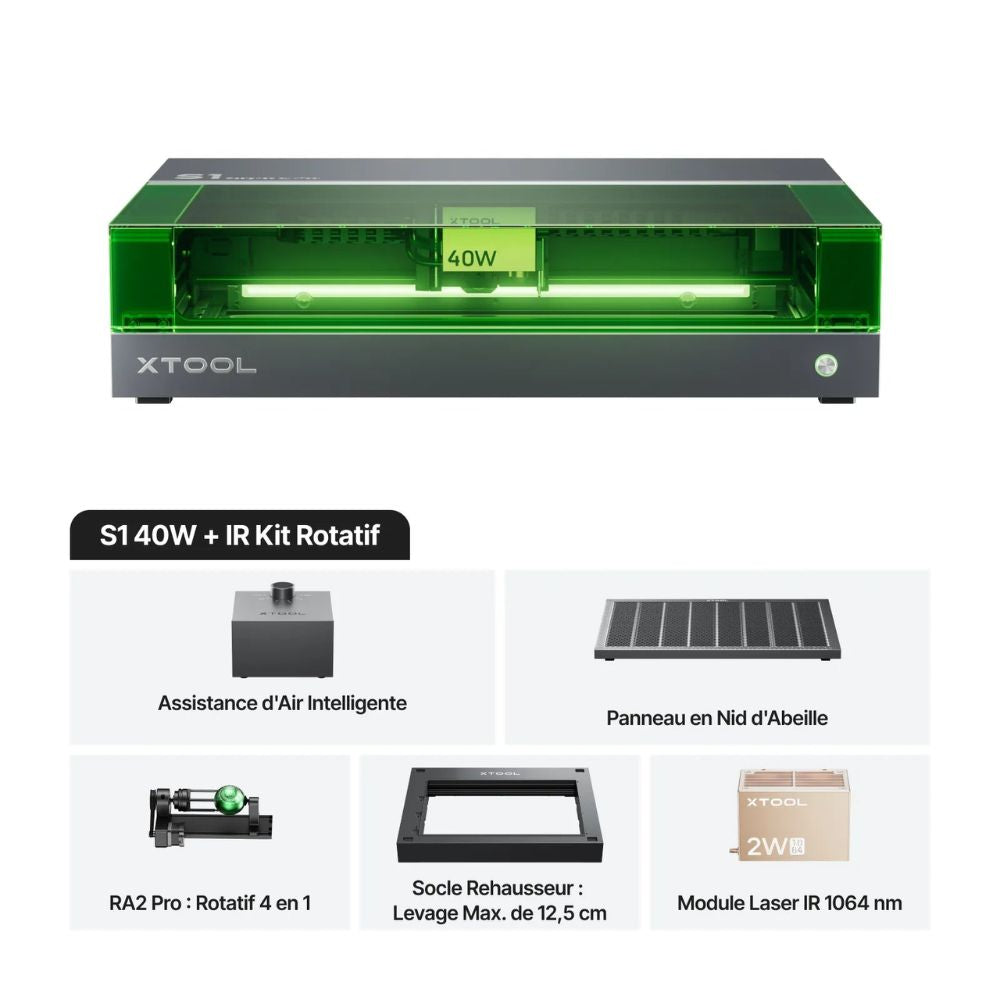 Atome3D.com - xTool - S1 40W + IR - Kit Rotatif