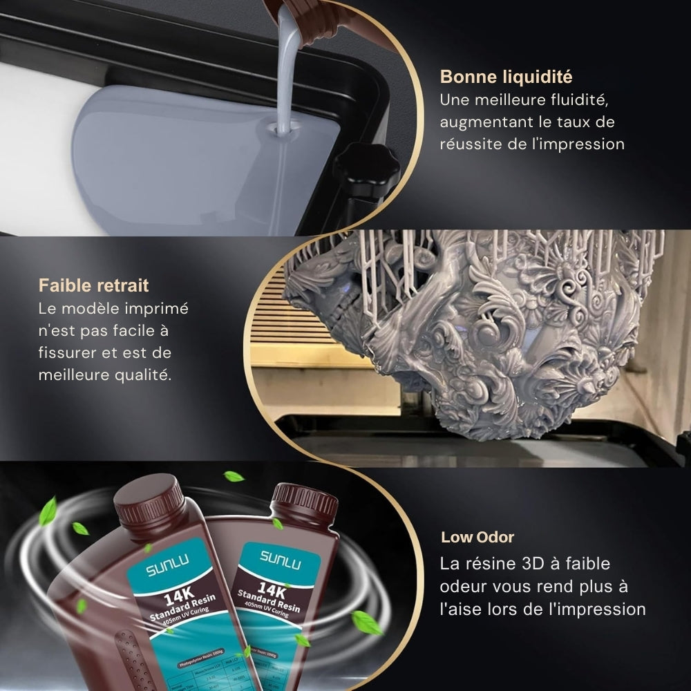 Atome3D.com - Sunlu - Résine Standard 14K - Gris Clair (Solid Grey) - 1 kg